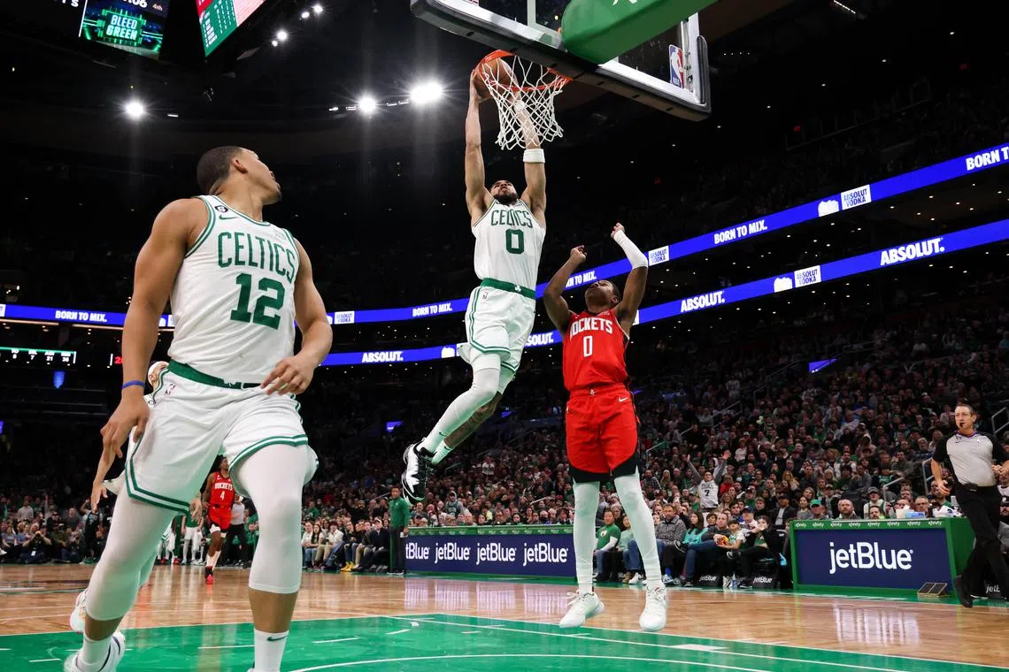 Basketball: Jaylen Brown, Jayson Tatum lead Celtics to rout of Rockets ...