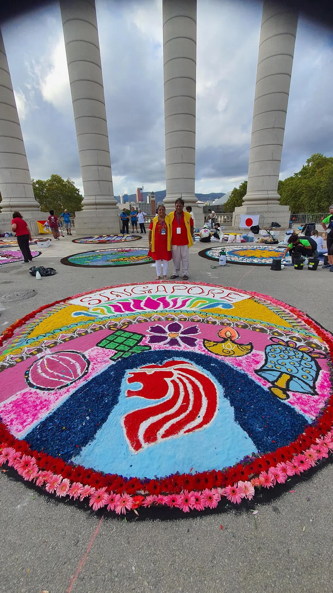 Singapore rangoli artist creates pieces with Spanish flowers, household ...