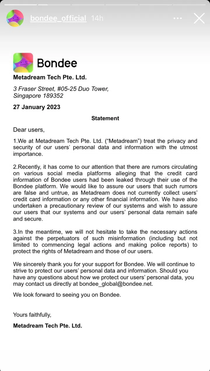 Singapore-based social networking app Bondee rejects claims it mishandled credit card data | The ...