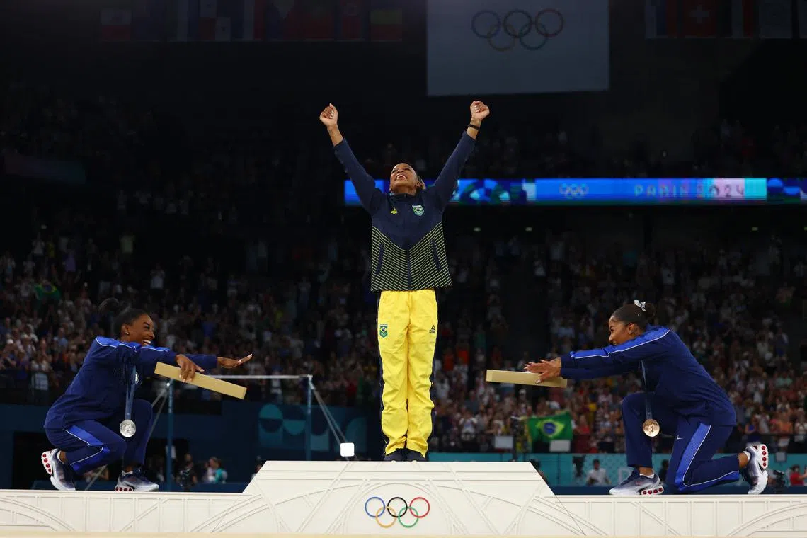 Gymnastics-Biles bows to Andrade in floor final at Paris Games | The ...