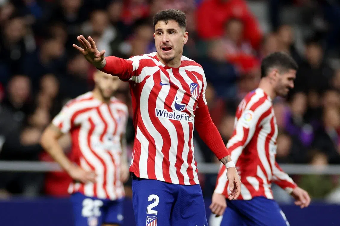 Atletico defender Gimenez suffers another thigh injury | The Straits Times