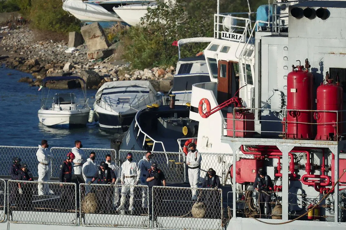Italian navy ship with migrants arrives in Albania's port | The Straits ...