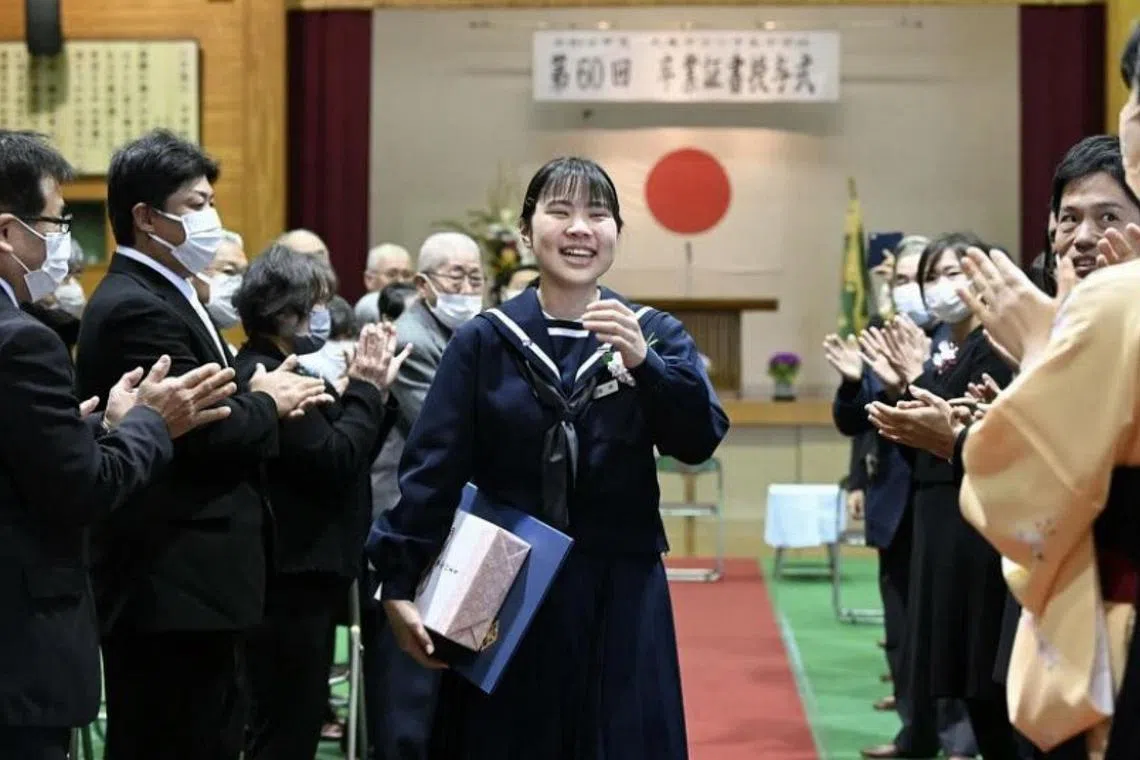 On remote island of Oteshima, Japanese school holds graduation ceremony ...