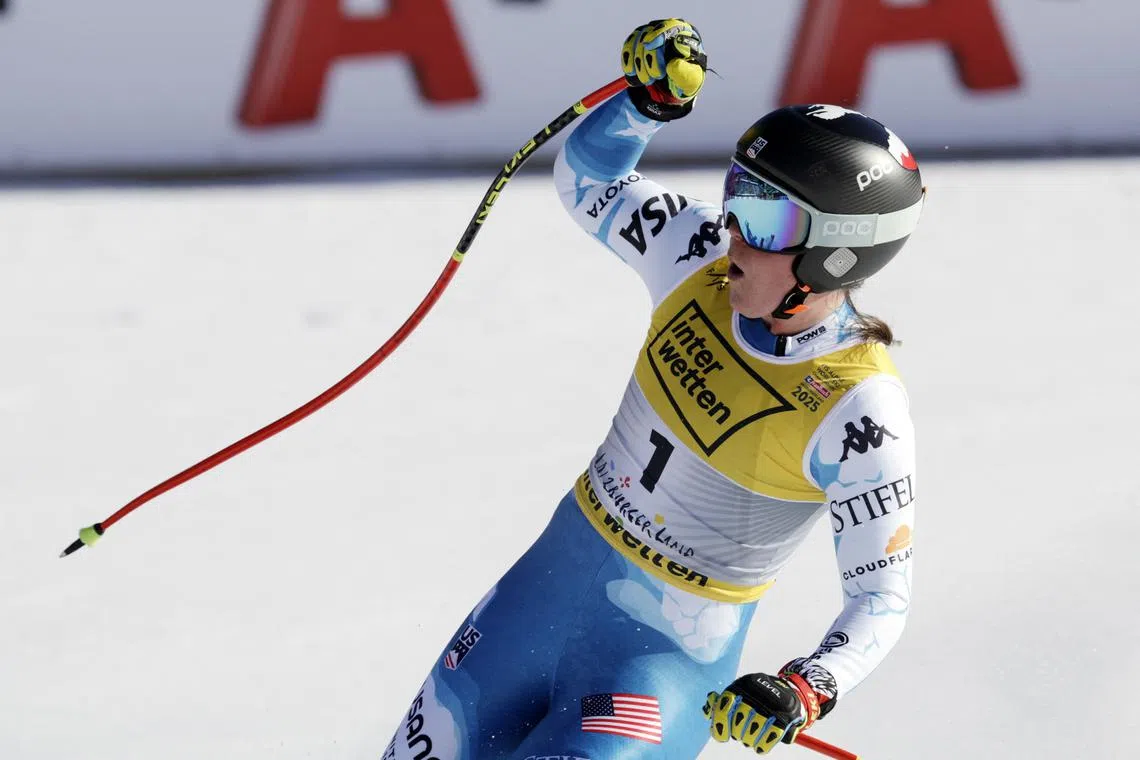 Alpine skiing-US skier Breezy Johnson wins women's world downhill gold | The Straits Times