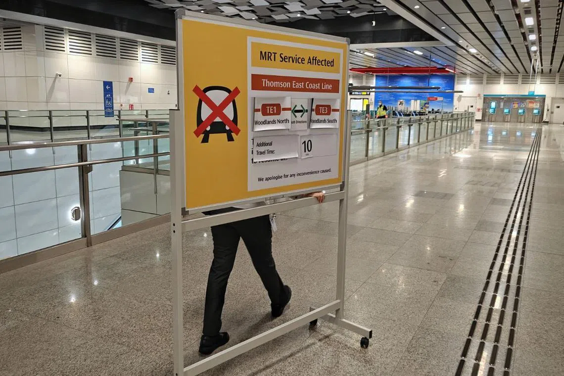 MRT services resume on TEL after delay due to train fault | The Straits ...