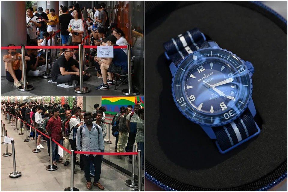 Private security maintain order in queues at new Swatch x Blancpain ...