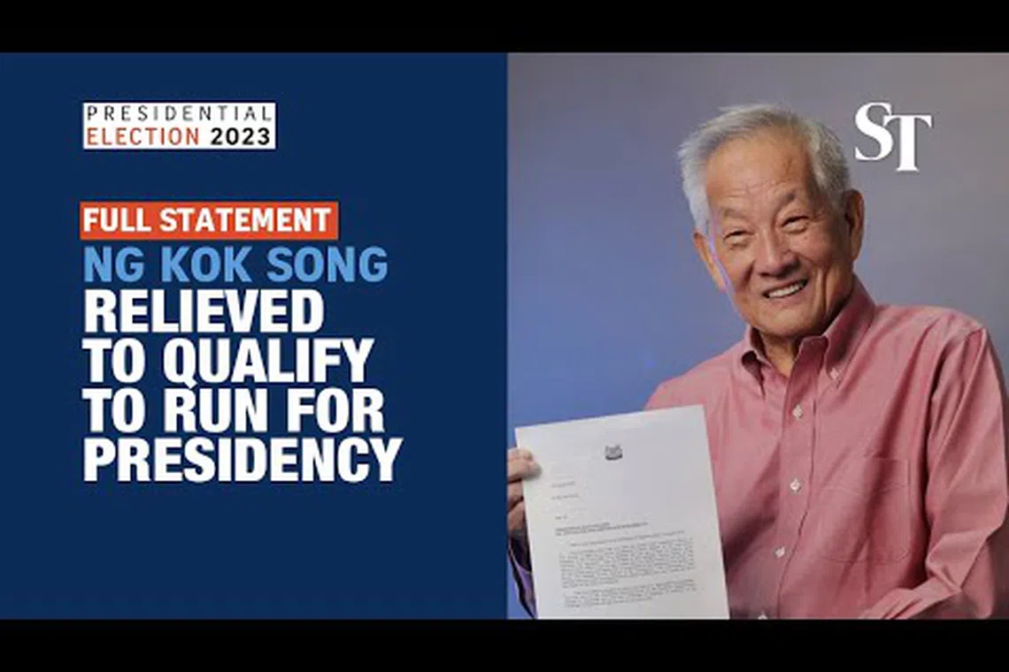 Ng Kok Song relieved he qualifies to run for presidency, stresses lack ...