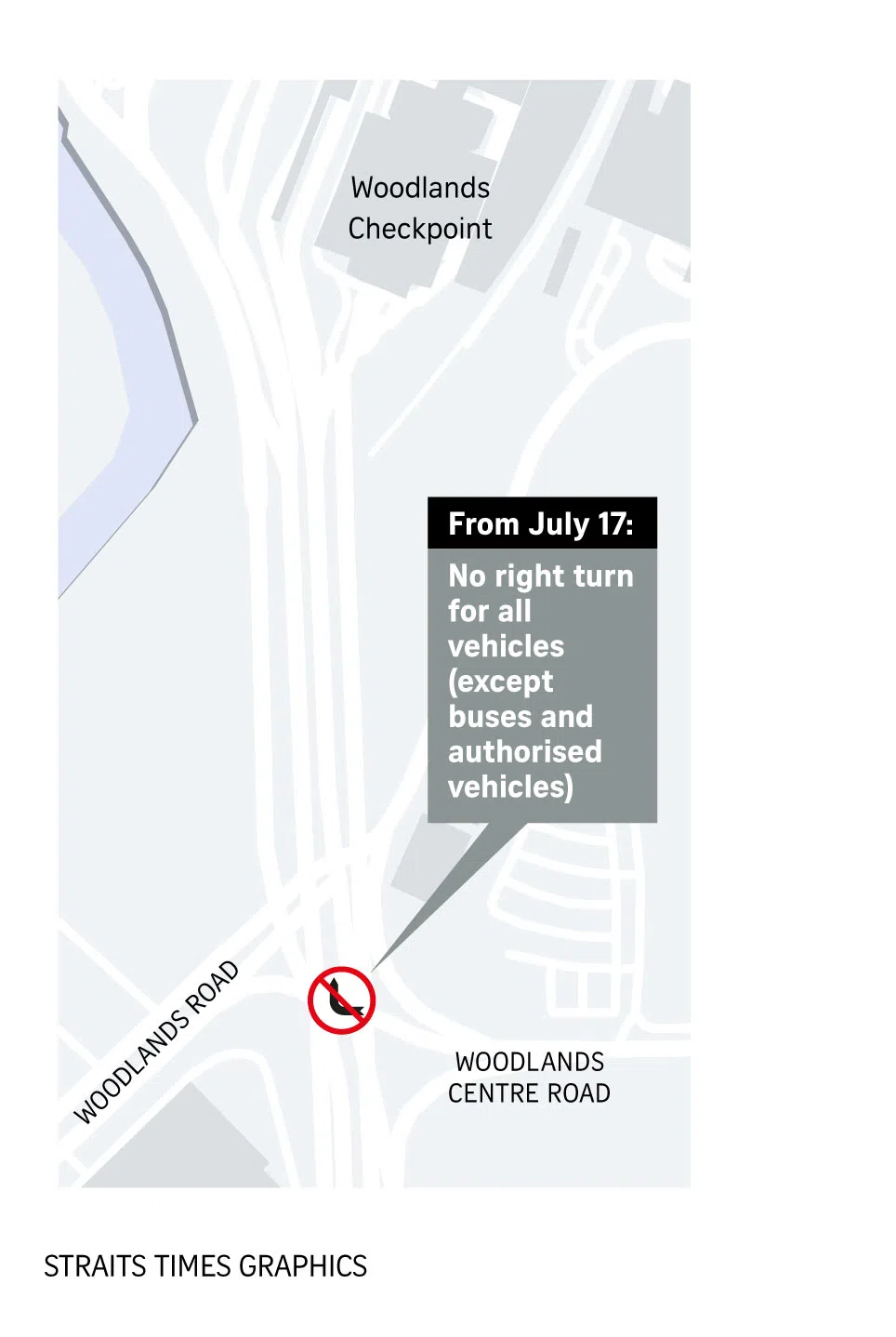 Motorists can’t turn right to Woodlands Checkpoint from Woodlands ...