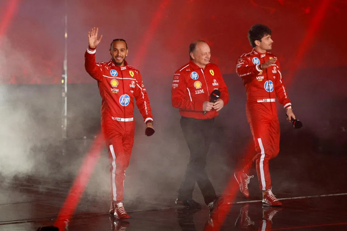 Hamilton steps out in red at unprecedented 10 team F1 launch | The ...