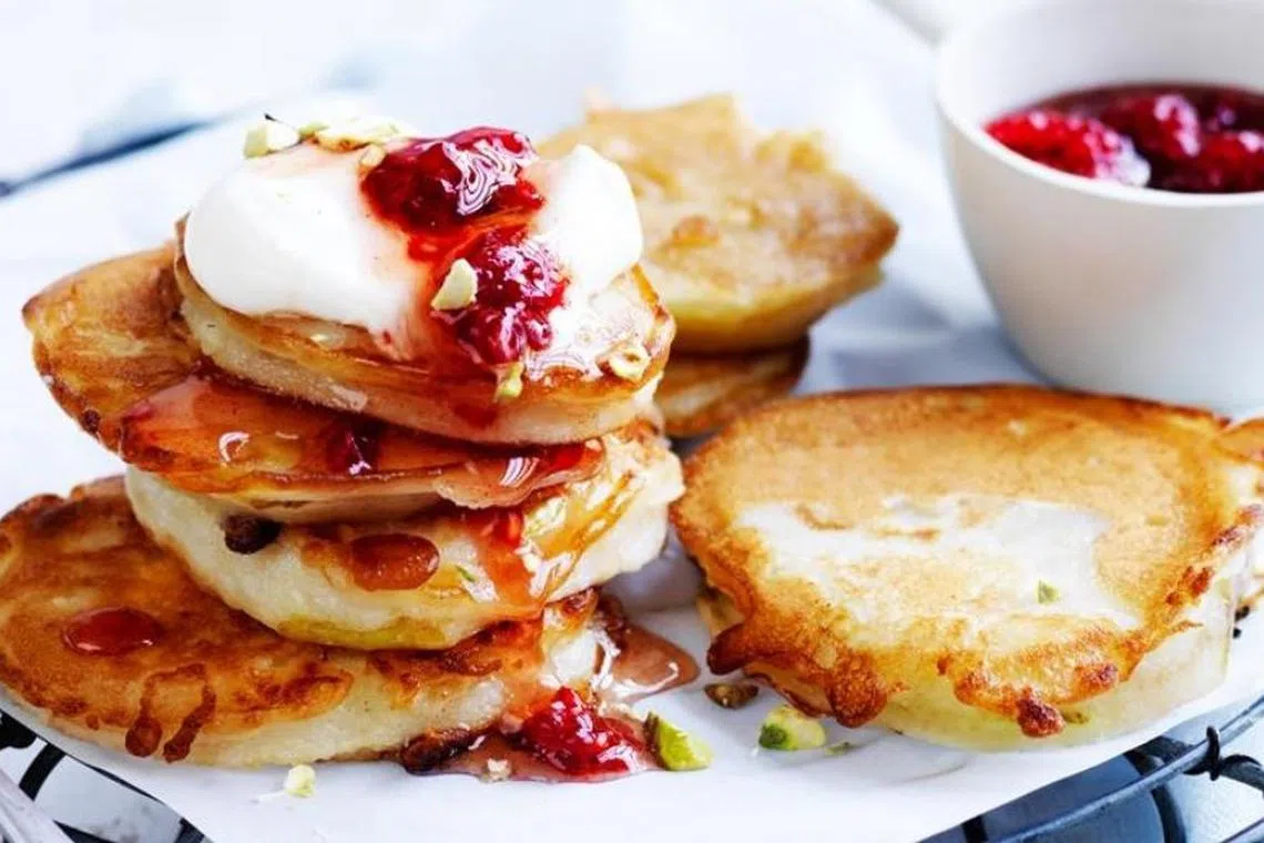 Recipe: Pear Fritters With Raspberry Syrup | The Singapore Women's Weekly