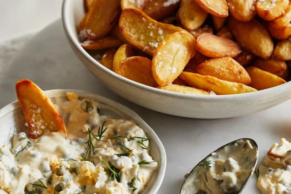 Twice-Cooked Crispy Kipfler Potatoes With French Gribiche Sauce | The ...